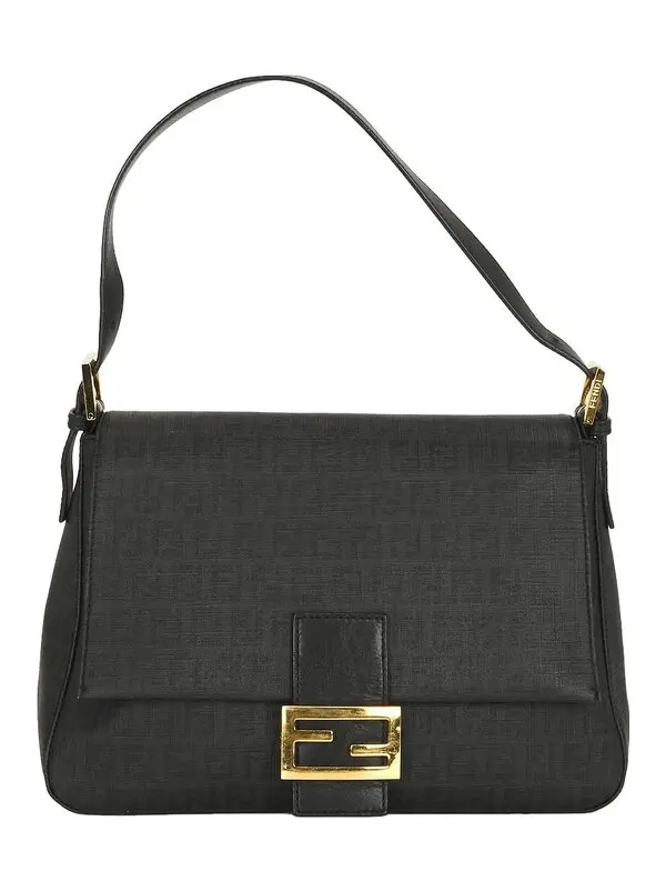 Fendi Zucchino Spalmati Mama Baguette Shoulder Bag - Black