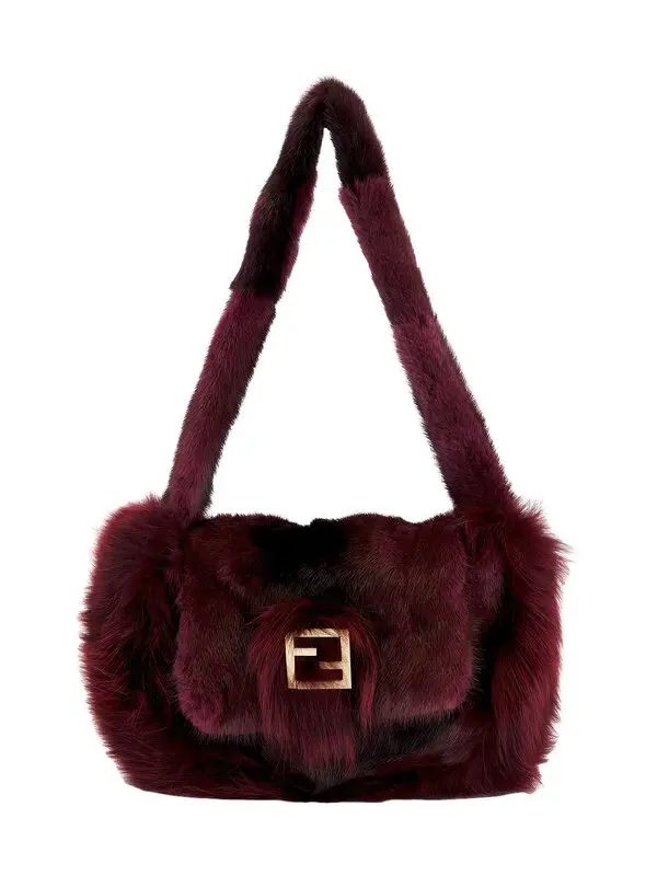 Fendi Fur Shoulder Bag In Wine - Red