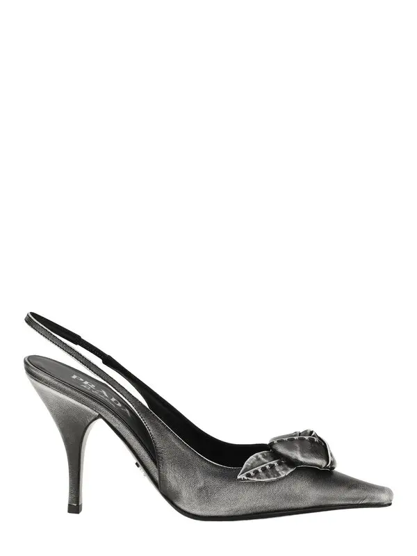 Prada Floral-detail Leather Slingback Pumps - Gray