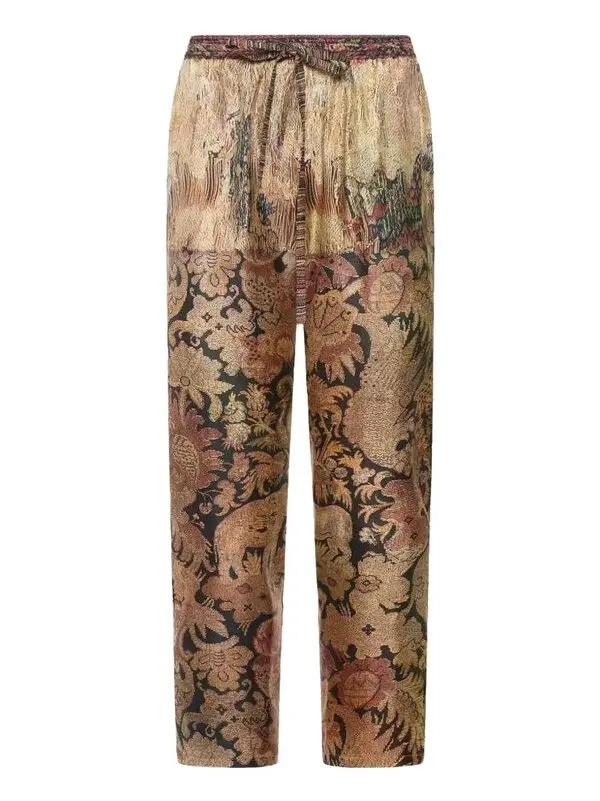 PIERRE-LOUIS MASCIA Floral-print Silk Trousers - Brown