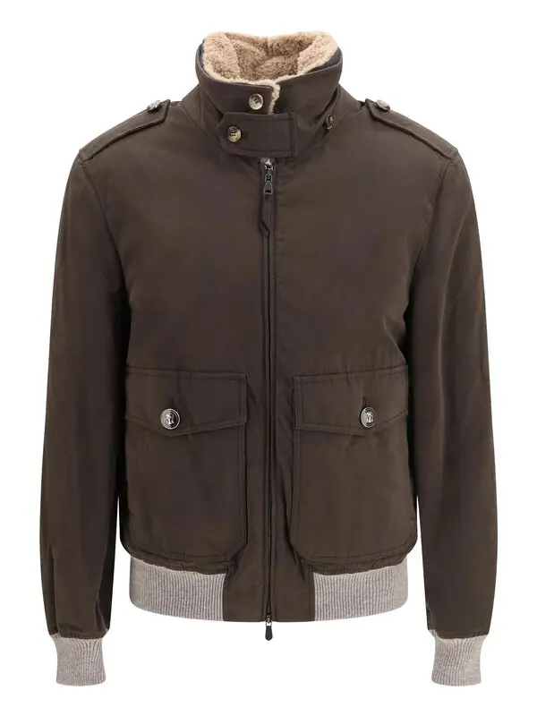 Brunello Cucinelli Waxed Techno Cotton Bomber With Thermore® Padding - Brown