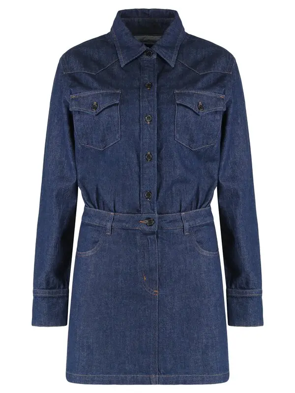A.p.c. Contrast-stitch Mini Shirt Dress - Denim