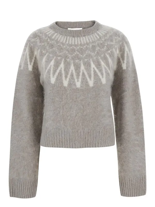 Soft Goat Brushed Fair Isle Cashmere Crewneck Sweater For - Beige