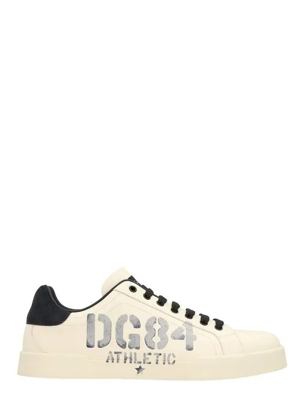 Dolce & Gabbana Low-top Leather Sneaker With Portofino Side Print And Contrast Heel - Grey