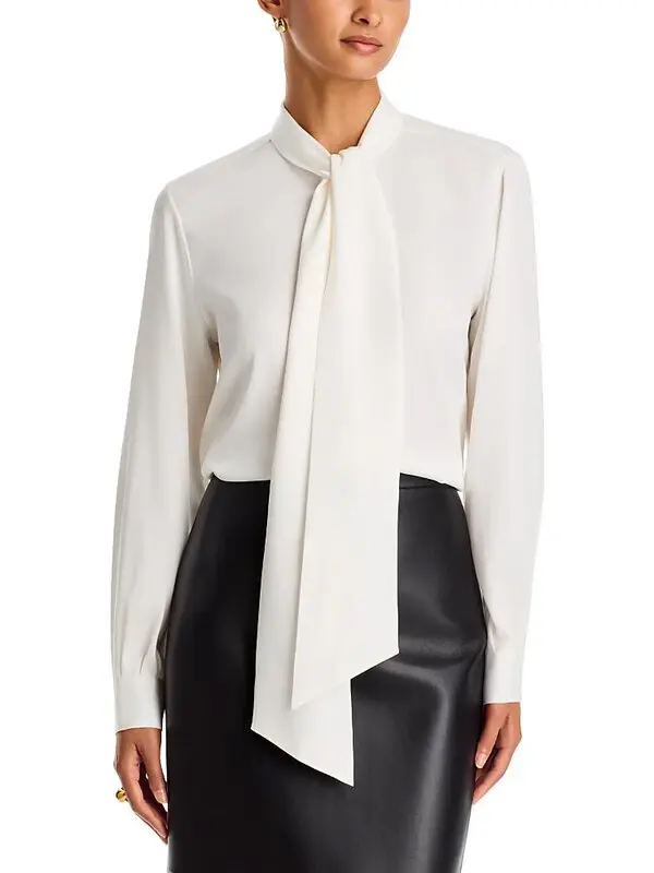 Lafayette 148 New York Tie Neck Blouse - Cloud