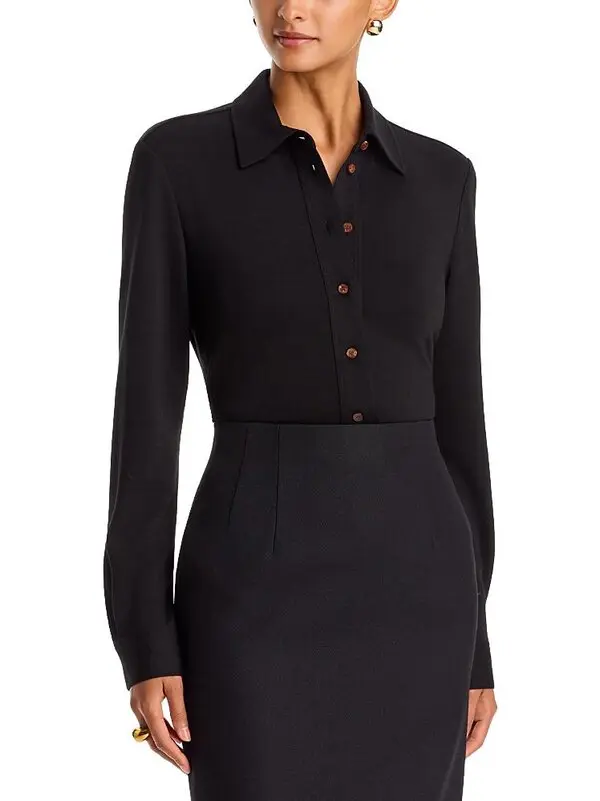 Lafayette 148 New York Slim Fit Button Down Top - Black