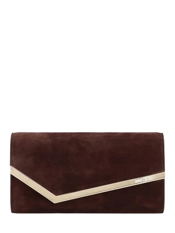 JIMMY CHOO Emmie Mini Suede Clutch With Removable Chain Strap - Brown