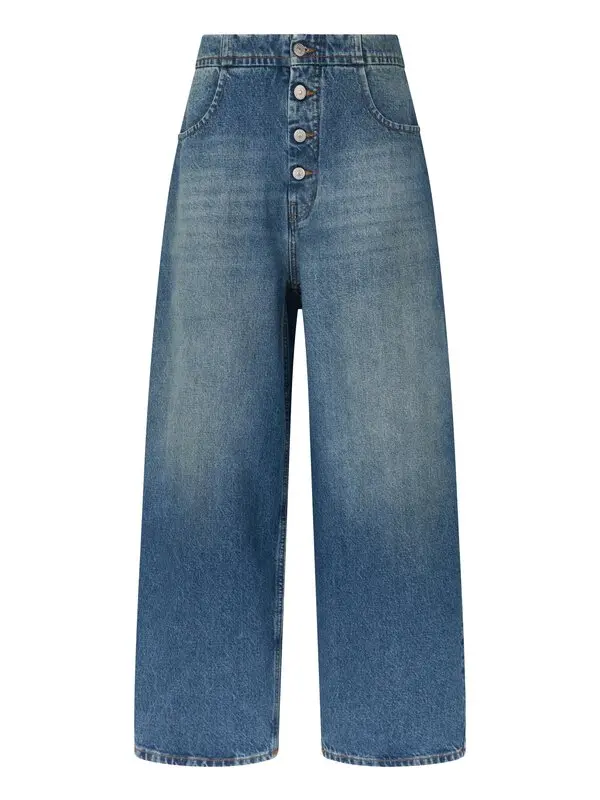 MAISON MARGIELA Loose Fit High-waist Cotton Jeans With Button Closure - Blue