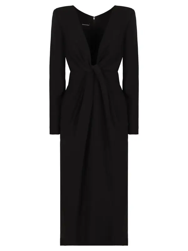 Emporio Armani Knot-front V-neck Mini Dress With Padded Shoulders - Black