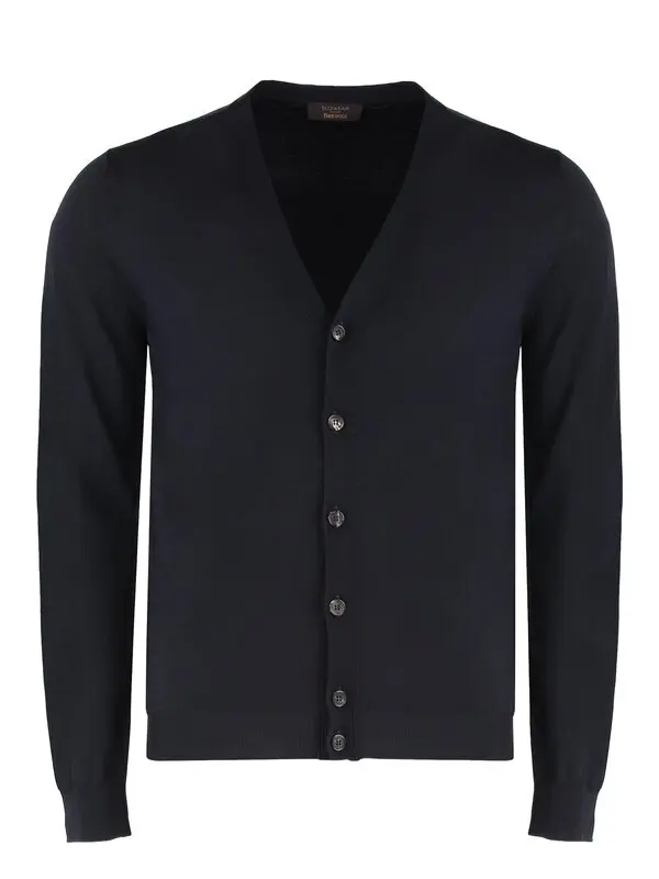 SLOWEAR Virgin Wool Cardigan Sweater With Button Front And V-neck - Blue