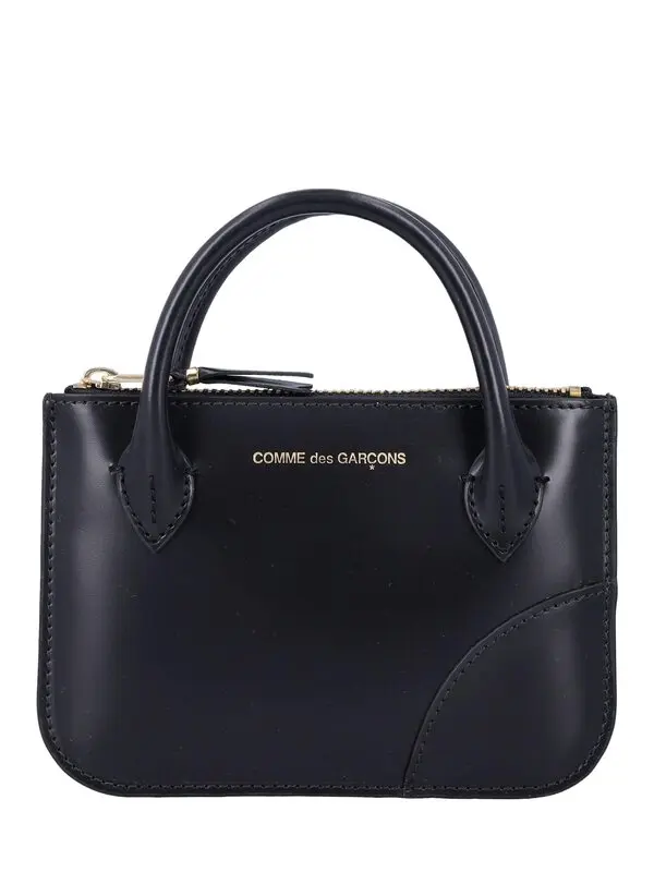 Comme Des Garçons Mini Leather Wallet Handbag With Dual Handles - Nero