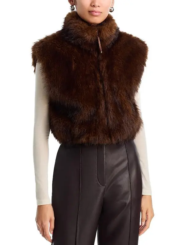 MILLY Elinor Faux Fur Vest - Brown