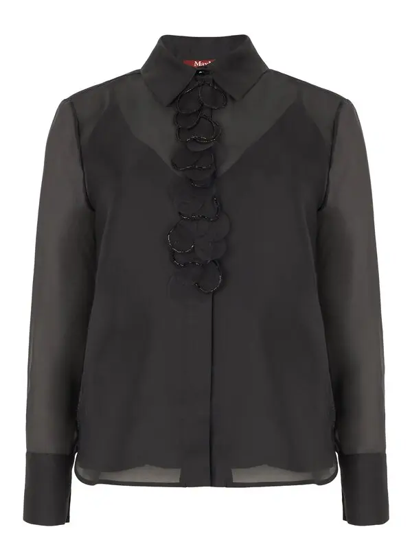 Max Mara Silk Chiffon Shirt With Hidden Button Front - Black
