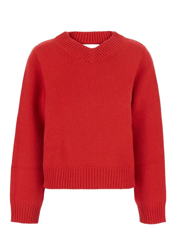 Soft Goat Chunky V-neck Cashmere Sweater For With Long Sleeves - Red