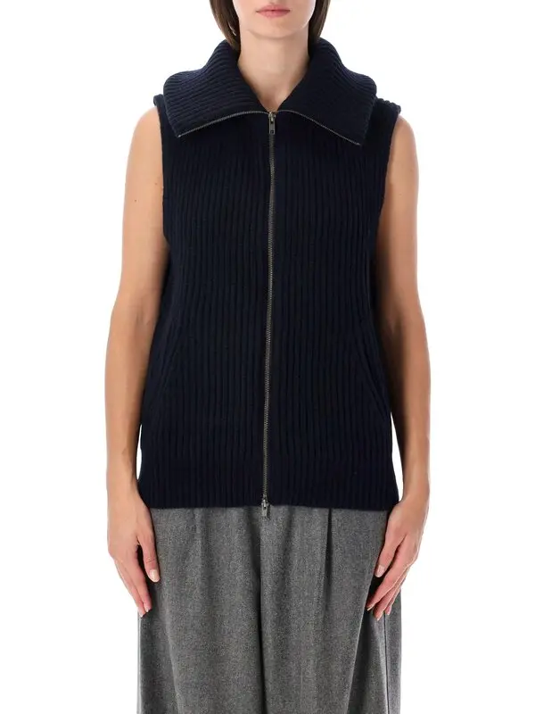 Soeur Ribbed Wool Zip-up Vest - Blu
