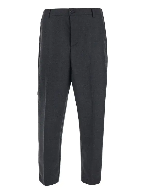 GRIFONI Brushed Wool Regular-fit Pants With Pockets And Ribbed Hems - Grey
