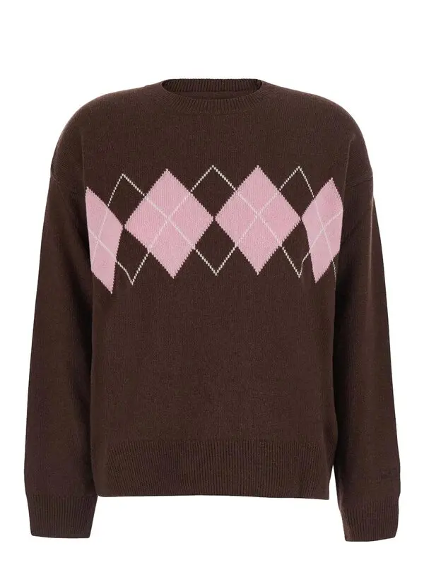 MC2 SAINT BARTH Argyle Round-neck Sweater With Long Sleeves - Brown
