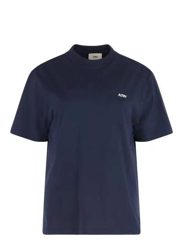 AUTRY Logo Ribbed Cotton T-shirt - Blue