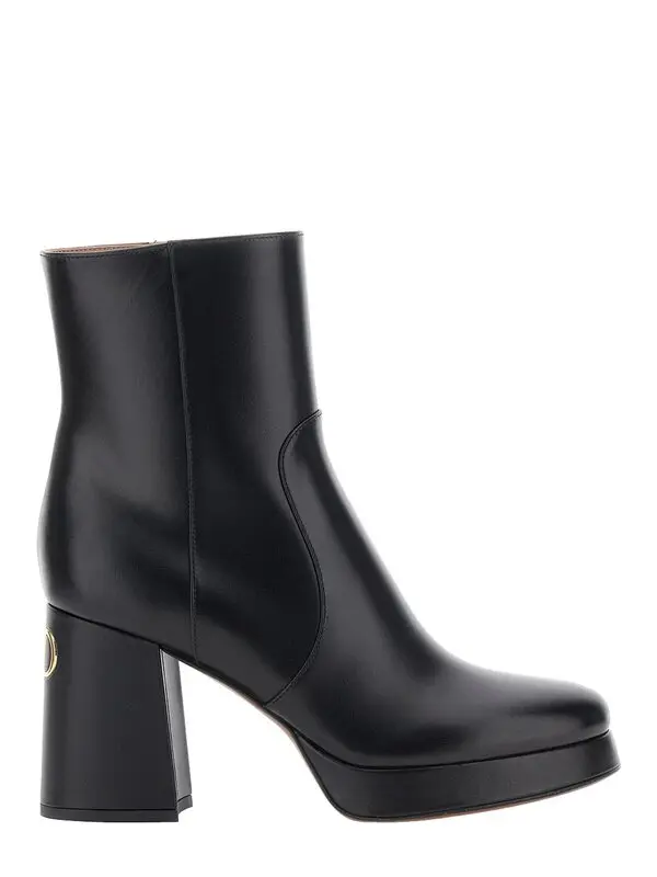 Valentino Garavani Fawcette Mini Ankle Bootie In Metallic Logo Calf Leather - Black