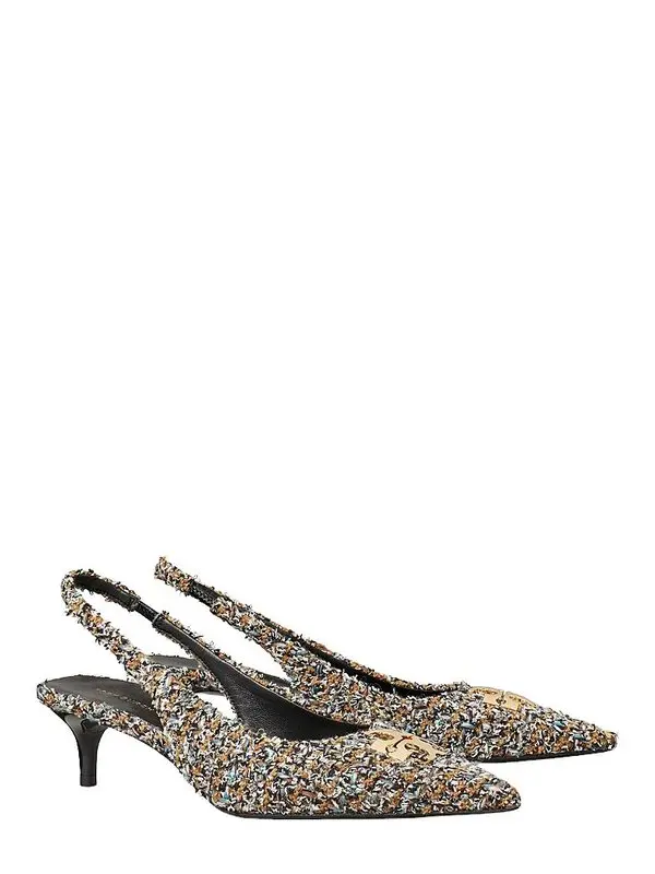 Tory Burch Charlie 45 Tweed Slingback Pumps - Brown Multi