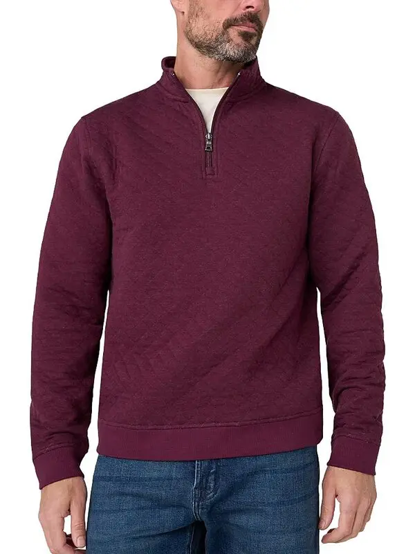 LIVERPOOL Cotton Blend Diamond Quilt Quarter Zip Sweater - Wine