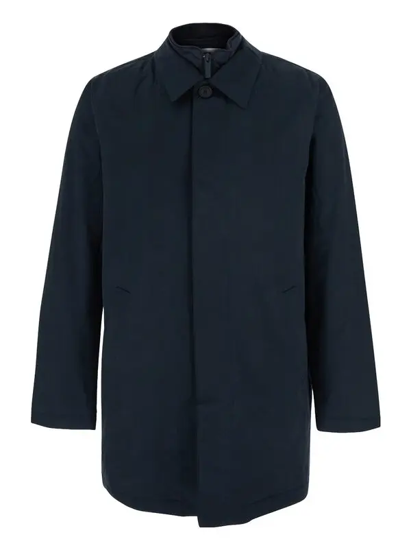 NN.07 High-collar Nylon Jacket With Zip & Snap Front - Blu