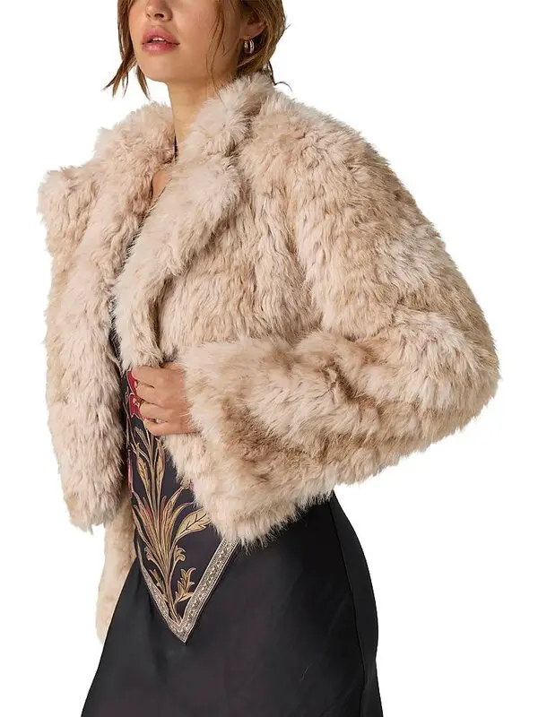 Free People Supernova Cropped Faux Fur Jacket - Ivory Combo