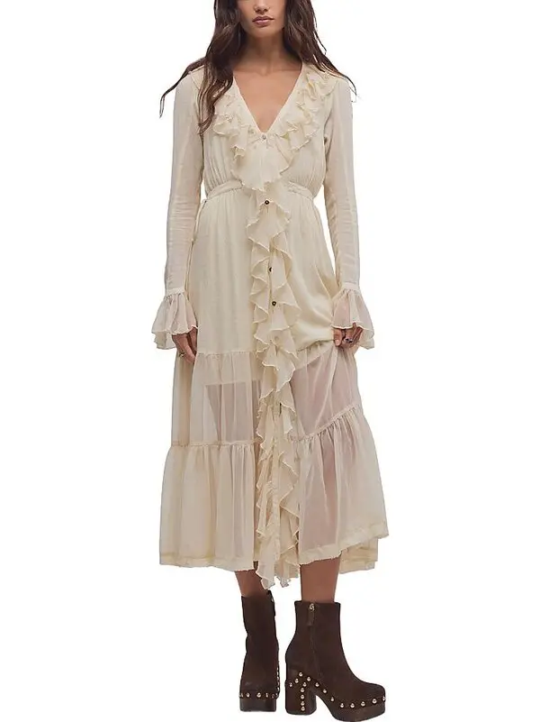 Free People Isla Ruffle Front Midi Dress - Tea