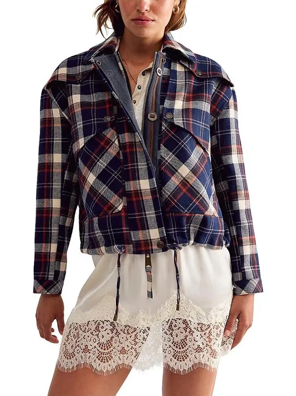 Free People Morant Bay Plaid Zip Front Jacket - Midnight