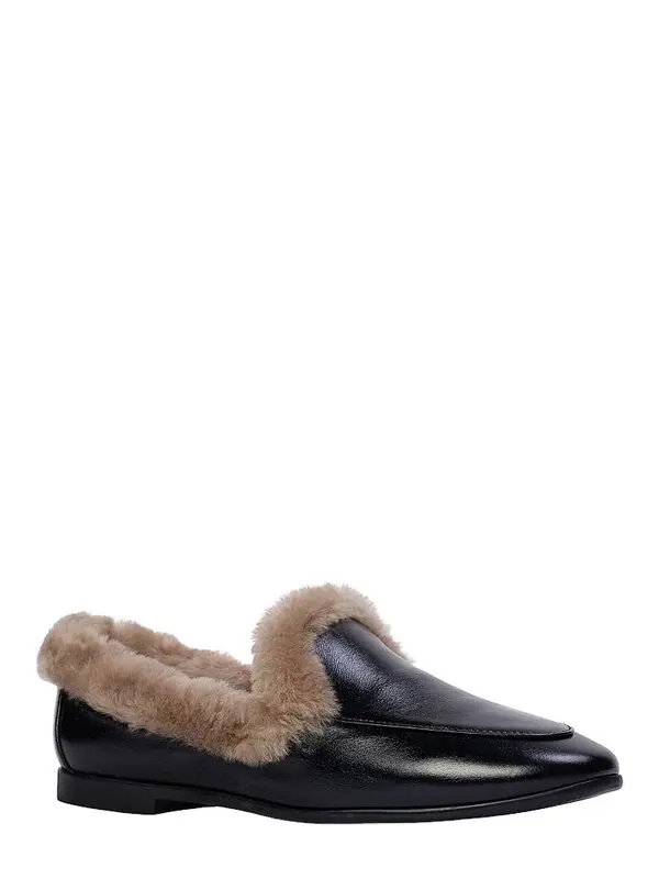 BLACK SUEDE STUDIO Classic Shearling & Wool Lined Loafers - Black Leather