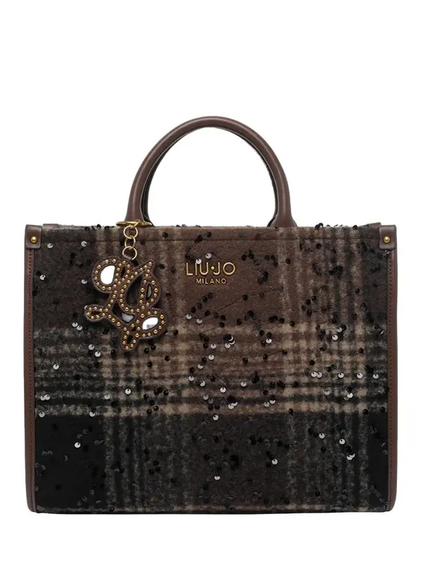 Liu Jo Sequinned Checked Medium Tote Bag - Brown