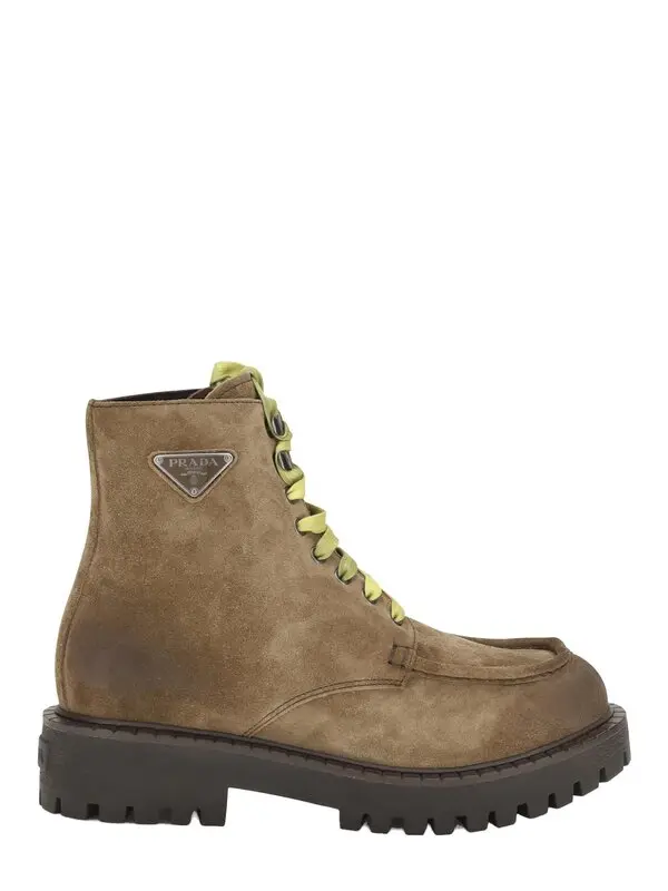Prada Suede Lace-up Ankle Boots - Brown