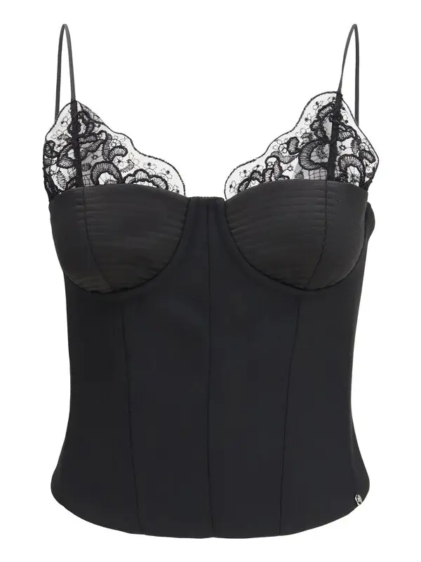 NISSA Wool-blend Lace Top - Black