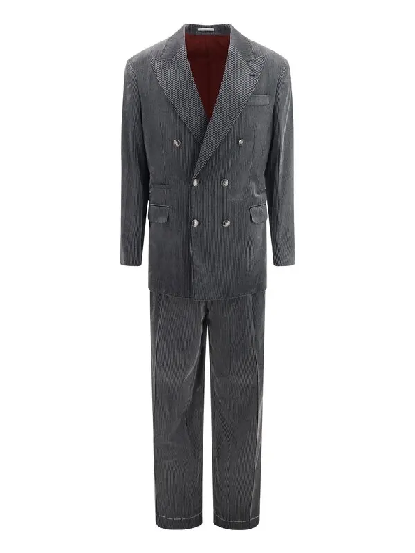 Brunello Cucinelli Ribbed Double-breasted Suit - Gray