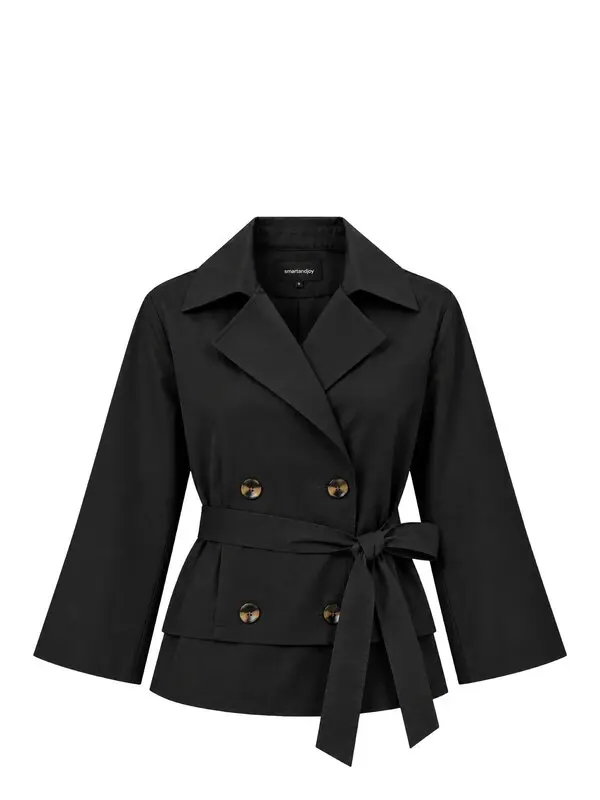 SMART AND JOY Double-breasted Cotton Trench Jacket - Black