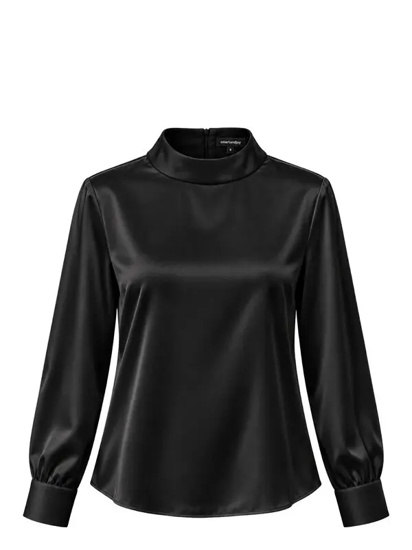 SMART AND JOY High-necked Blouse With Long Sleeves - Black