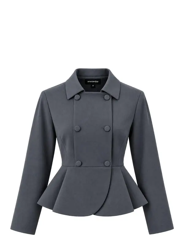 SMART AND JOY Fitted Double-breasted Blazer With Peplum - Grey