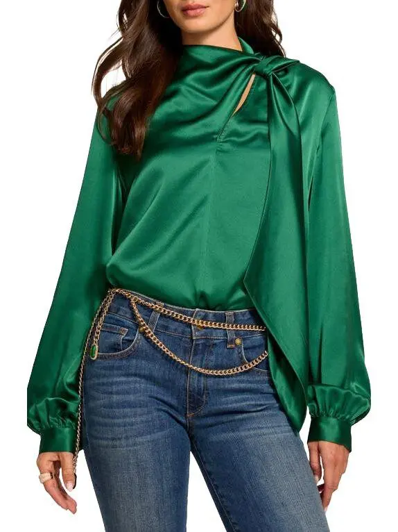 Ramy Brook Harry Silk Blend Tie Detail Top - Deep Emerald