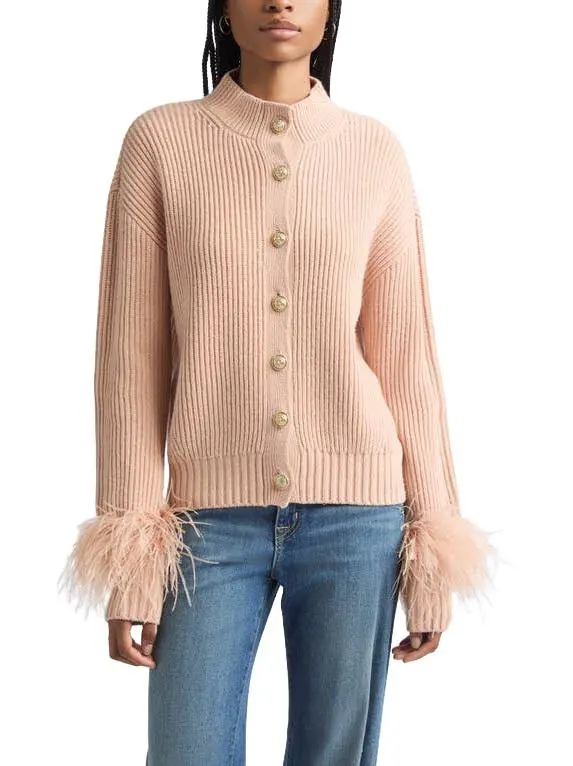 Ramy Brook Laura Ostrich Feather Cuff Cardigan - Blush