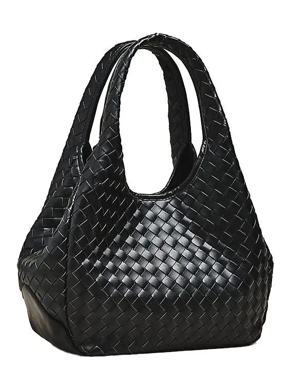 Anthropologie Woven Faux Leather Hobo Bag - Black