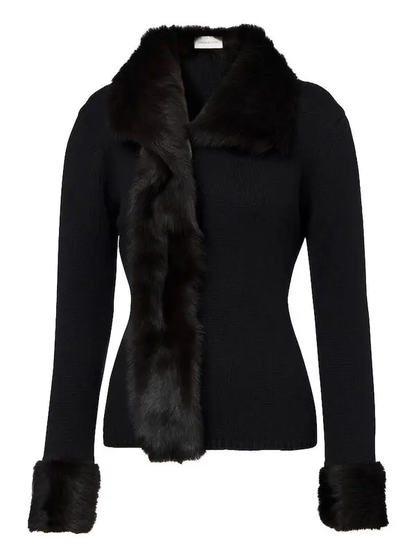 Magda Butrym Shearling-trimmed Wool And Cashmere Cardigan - Black