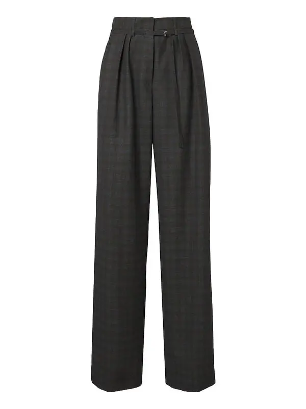 Dries Van Noten Checked Pleated Wool Wide-leg Pants - Brown