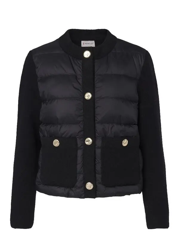 Moncler Down-paneled Wool-blend Cardigan - Black