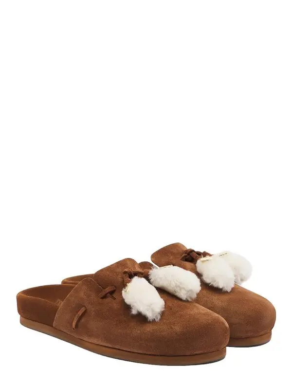 ANCIENT GREEK SANDALS Lasi Shearling-trimmed Suede Mules - Brown