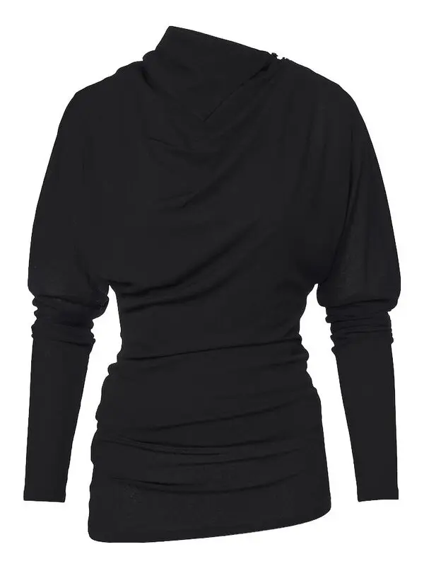 Proenza Schouler Golda Draped Jersey Top - Black
