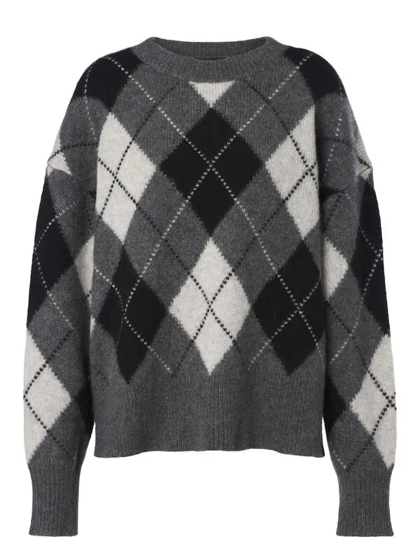 NILI LOTAN Donnika Argyle Cashmere And Silk Sweater - Grey