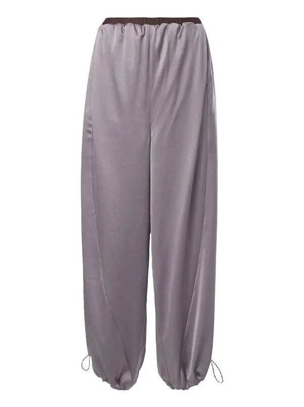 JACQUES WEI Leather-trimmed Satin Wide-leg Pants - Grey