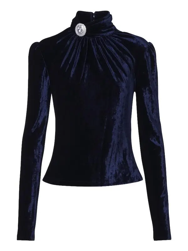 Rabanne Embellished Gathered Velvet Top - Blue