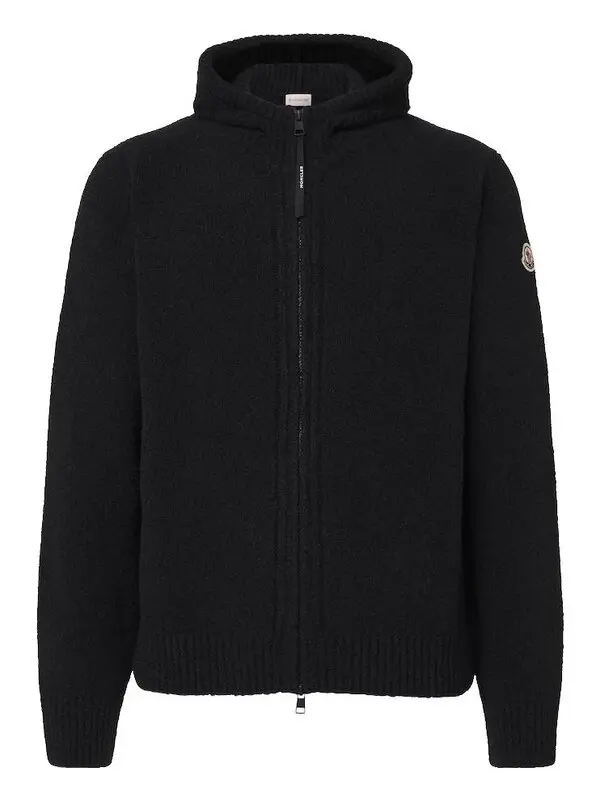 Moncler Wool-blend Bouclé Zip-up Hoodie - Black