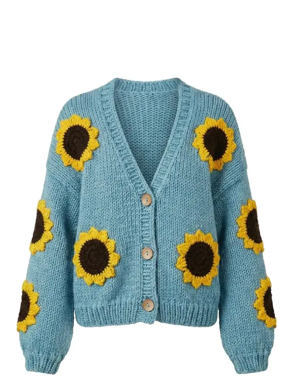 ANA CHIC Sunflower Handmade Knitted Cardigan - Blue